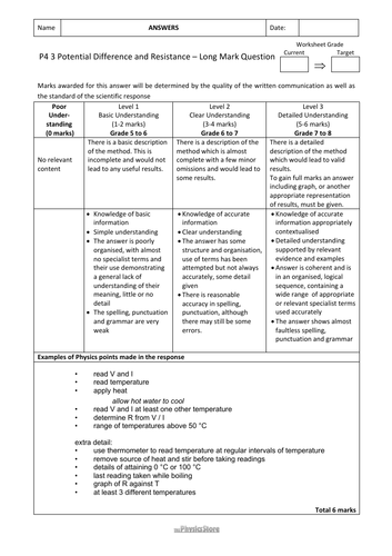 KS4 GCSE Physics AQA P4 3a Potential Difference and Resistance Lesson ...