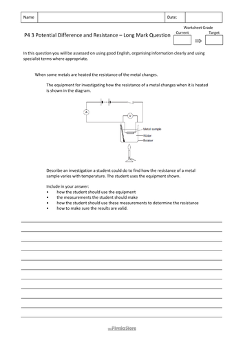 KS4 GCSE Physics AQA P4 3a Potential Difference and Resistance Lesson ...