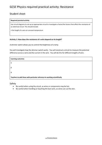 KS4 GCSE Physics AQA P4 3b Potential Difference and Resistance ...