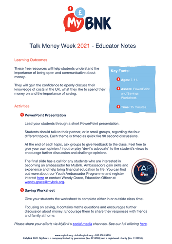Finance – Talk Money Week 2021 - KS2 | Teaching Resources
