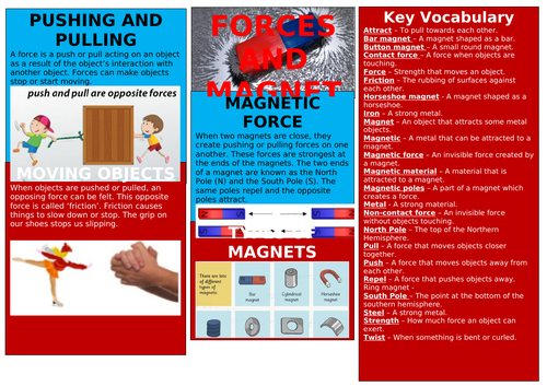 Year 3 FORCES AND MAGNETS - Science Knowledge Organiser, Quiz and Key ...