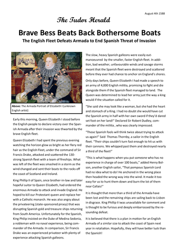 Newspaper Article - Queen Elizabeth Tudor: The Spanish Armada and ...