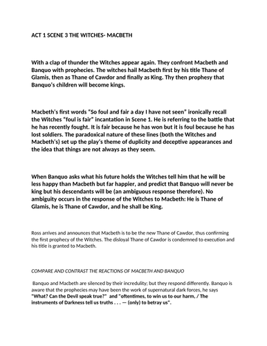 Act 1 Scene 3 Macbeth GCSE ENGLISH LITERAUTE - an analysis | Teaching ...