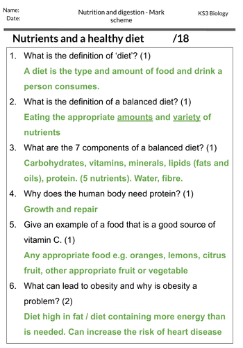 KS3 Science - Nutrition in food | Teaching Resources