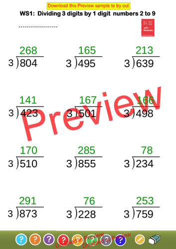 PREVIEW: Divide 3 digit by 1 digit numbers with & without remainders ...