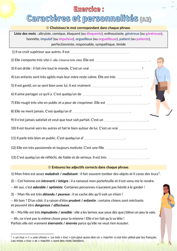 [French A2] Characters and personalities (Caractères et personnalités ...