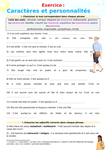 [French A2] Characters and personalities (Caractères et personnalités ...