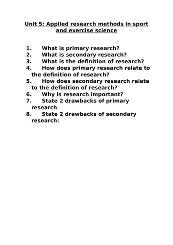 Unit 5 Research Methods | Teaching Resources