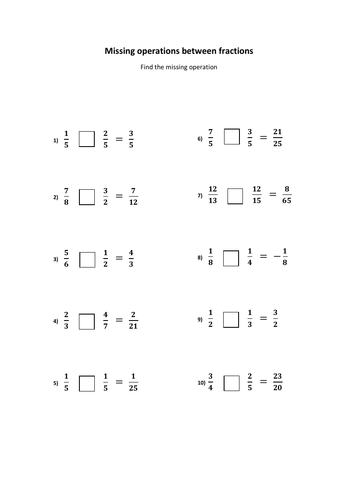 Fractions - Fill in the missing operation | Teaching Resources