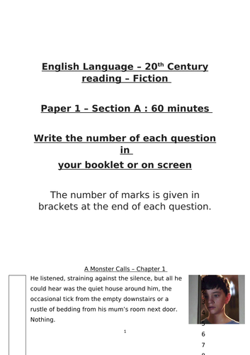 A Monster Calls by Patrick Ness - Reading Extract Assessment - Chapter ...