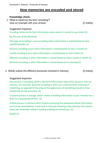 AQA GCSE Psychology - Encoding, storage and retrieval (Memory Lesson 1 ...