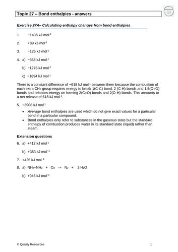 Bond enthalpies OCR AS Chemistry | Teaching Resources