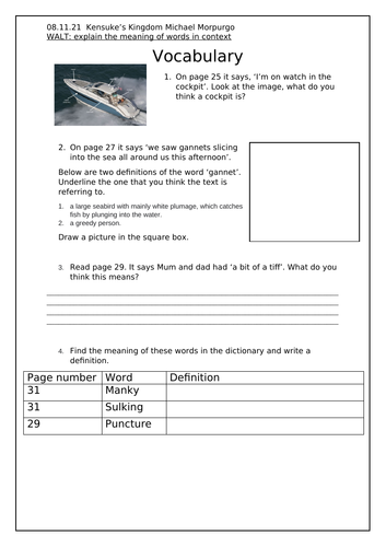 Kensuke's Kingdom guided reading 14 sessions year 4 | Teaching Resources
