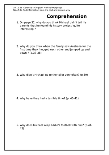 Kensuke's Kingdom guided reading 14 sessions year 4 | Teaching Resources