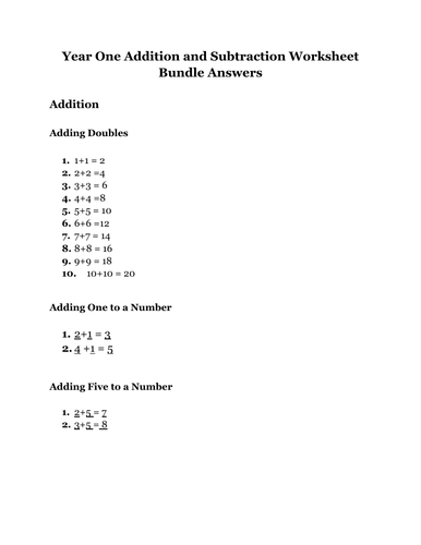 Year One Addition and Subtraction Worksheet Bundle | Teaching Resources