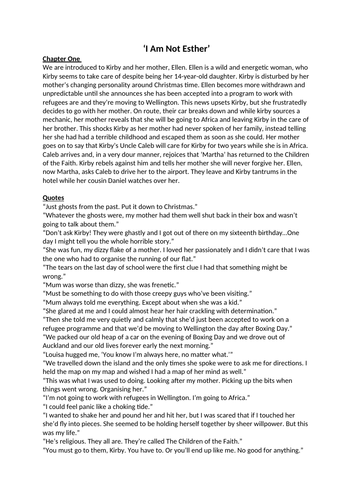 'I Am Not Esther' Novel Study | Teaching Resources