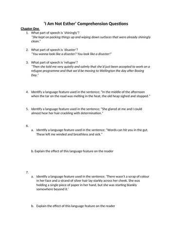 'I Am Not Esther' Novel Study | Teaching Resources