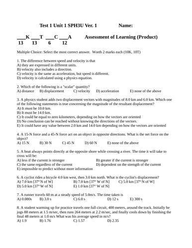 7 PHYSICS ASSESSMENTS: 7 Vectors and Uniform Motion Tests and Quizzes ...
