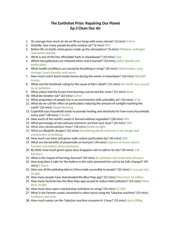 The Earthshot Prize: Repairing Our Planet Ep.3 Worksheet | Teaching ...