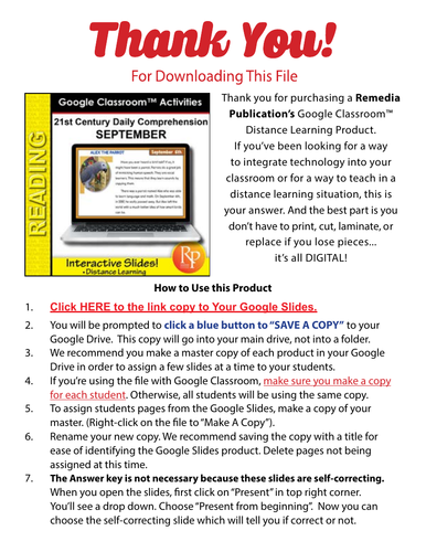 Google Classroom: September Daily Comprehension - 21st Century ...