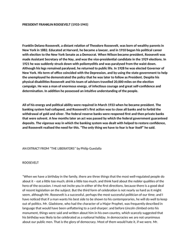 A LEVEL HISTORY WWII ROOSEVELT by reference to extracts from Philip ...