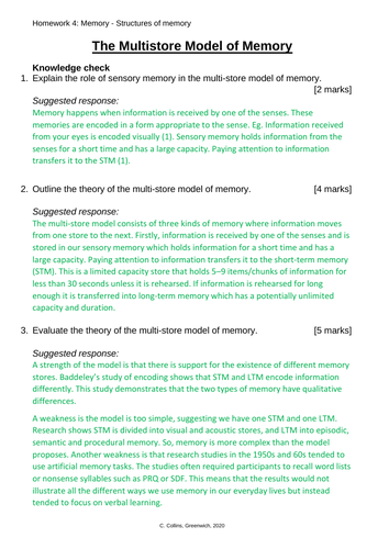 4. The multi-store model of memory (Memory) | Teaching Resources