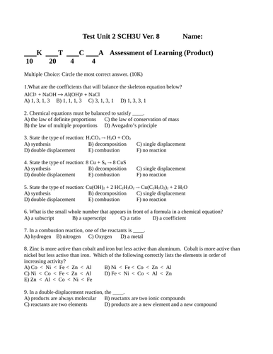 [110PGS] BALANCING AND CHEMICAL REACTIONS UNIT 4 Power Points, 5 ...