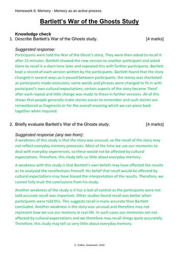 AQA GCSE Psychology - Bartlett's War of the Ghosts study (Memory Lesson ...