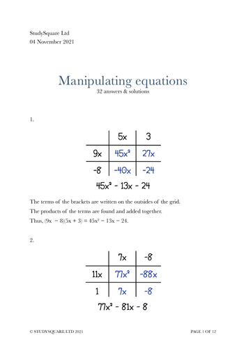 OCR A-level Maths Manipulating equations Slides, Worksheet, Mark-sheet ...