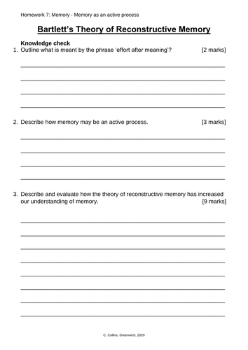 Aqa Gcse Psychology Reconstructive Memory Memory Lesson 7 Teaching Resources