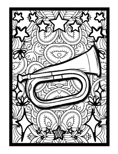 Bugle Mindfulness Mandala Coloring Pages, Music Coloring Printable ...