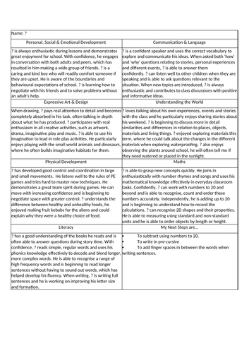 EYFS Reports | Teaching Resources