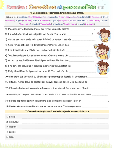 [French B1] Characters and personalities (Caractères et personnalités ...