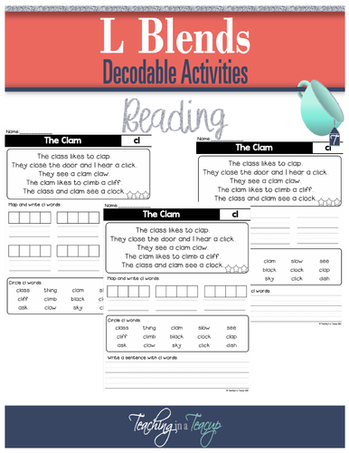 L Blends Decodable Activities - Orthographic Mapping | Teaching Resources