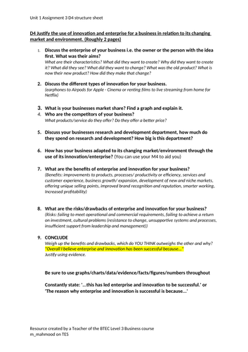 Btec Level 3 Business Unit 1 Exploring Business All Structure Sheets Teaching Resources