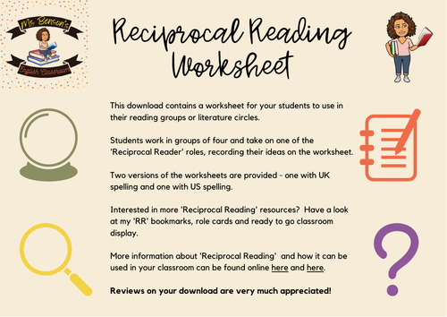 Reciprocal Reading Collaborative Worksheet - Reading Groups, Lit ...