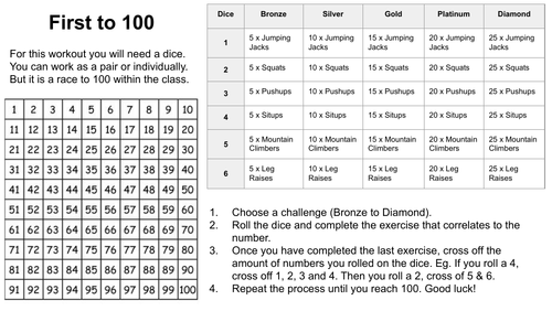 First to 100 Fitness Resource | Teaching Resources