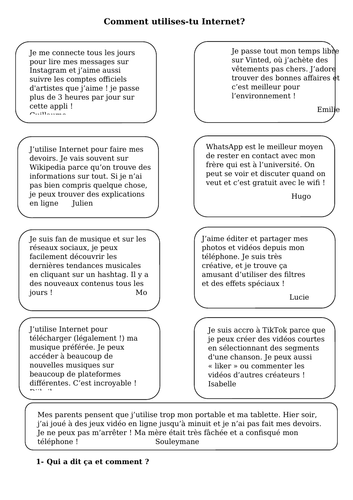 GCSE French - Les utilisations d'Internet / les nouvelles technologies ...