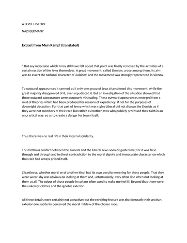 A LEVEL HISTORY NAZI GERMANY anti-Semitism - extract from Mein Kampf ...