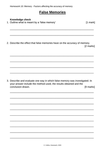 AQA GCSE Psychology - False memories (Memory Lesson 10) | Teaching ...