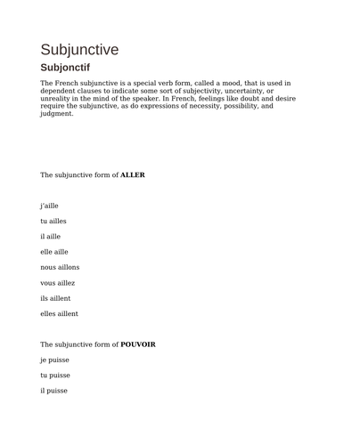 A level French An introduction to the Subjunctive - Lesson Plan ...