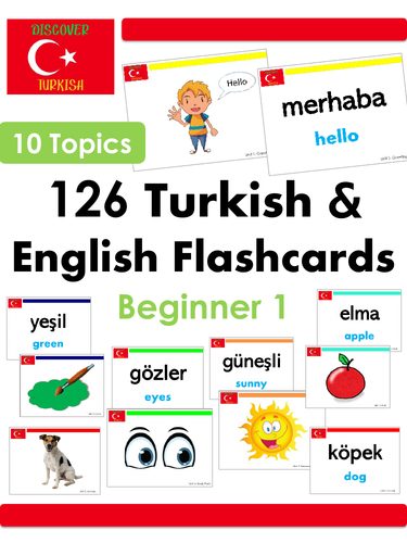 Turkish / English Flashcards - 10 Topics for Beginners | Teaching Resources