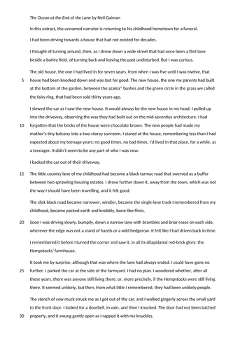 LP1 Q1/Q2: The Ocean at the End of the Lane | Teaching Resources