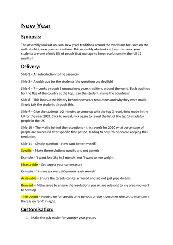 New Years resolutions assembly | Teaching Resources