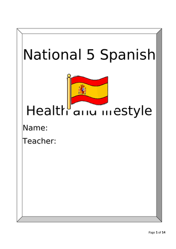 National 5 Spanish - Health and Lifestyle Activity Booklet | Teaching ...