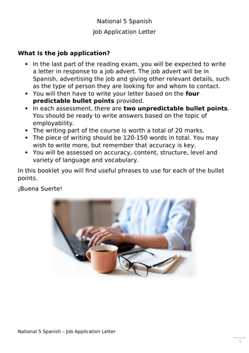 Job Application Phrase Booklet - National 5 Spanish | Teaching Resources