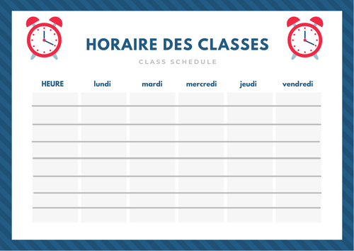 Horaire des Classes - French Timetable | Teaching Resources
