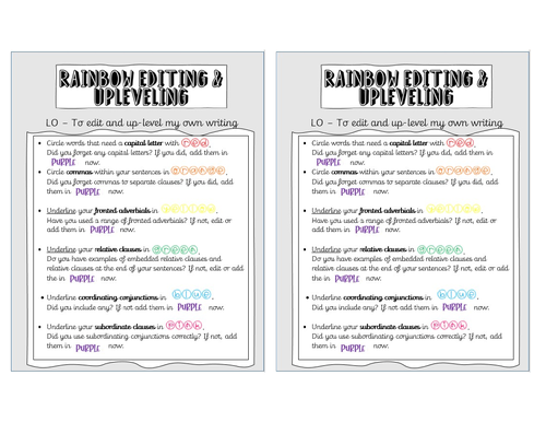 Rainbow Editing Sheet | Teaching Resources
