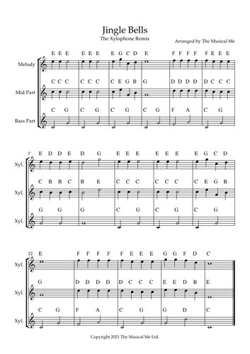 Jingle Bells (Easy Xylophone Trio Music) | Teaching Resources