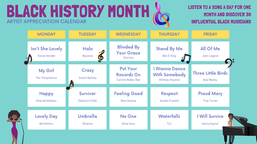 Black History Month - Listening Calendar | Teaching Resources